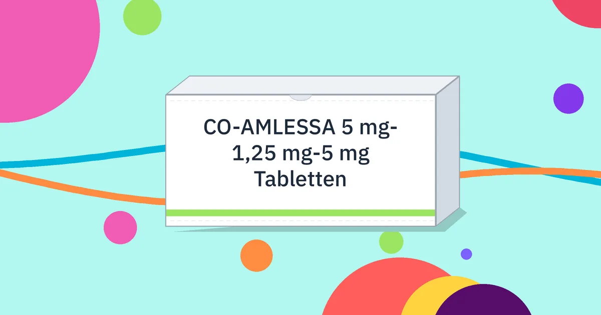 Symbolbild: Packung mit der Aufschrift CO-AMLESSA 5 mg-1,25 mg-5 mg Tabletten (PZN 19856560) – Verfügbarkeit und Bezug in Apotheken in Frankfurt am Main