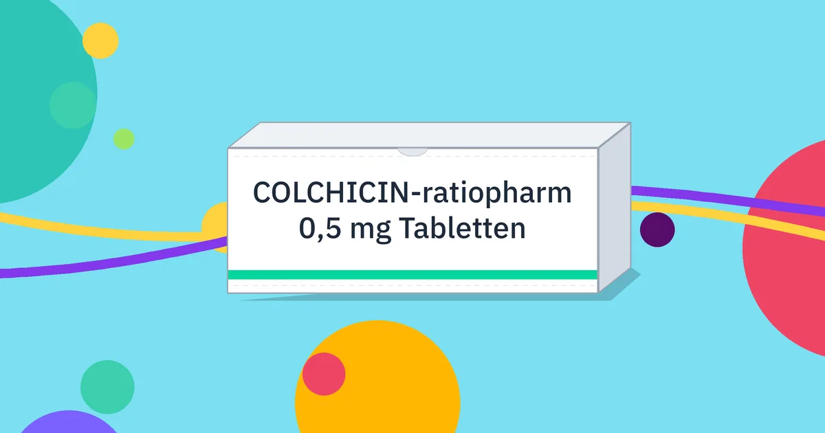 Symbolbild: Packung mit der Aufschrift COLCHICIN-ratiopharm 0,5 mg Tabletten (PZN 18886493) – Verfügbarkeit und Bezug in Apotheken in Frankfurt am Main
