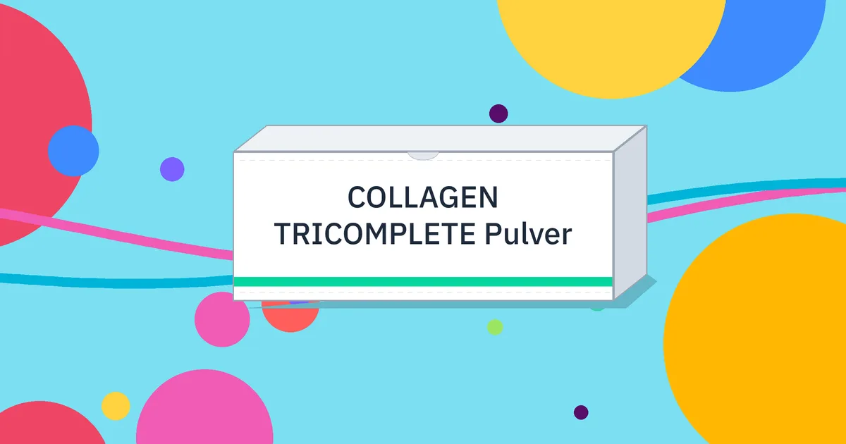 Symbolbild: Packung mit der Aufschrift COLLAGEN TRICOMPLETE Pulver (PZN 18906847) – Verfügbarkeit und Bezug in Apotheken in Frankfurt am Main