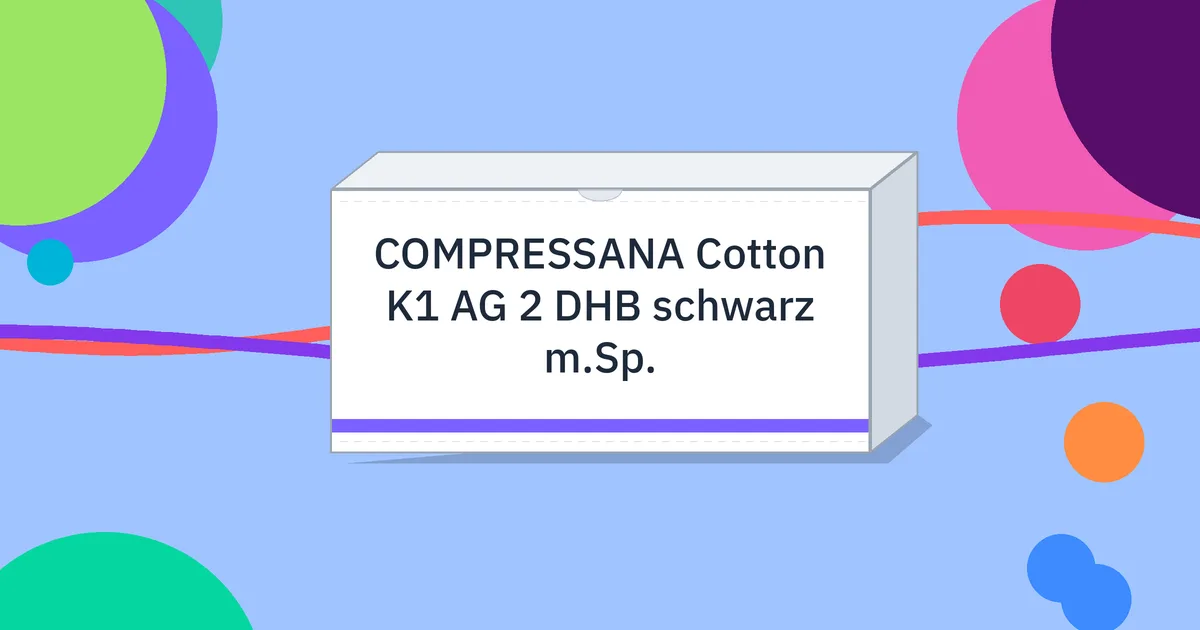 Symbolbild: Packung mit der Aufschrift COMPRESSANA Cotton K1 AG 2 DHB schwarz m.Sp. (PZN 11392888) – Verfügbarkeit und Bezug in Apotheken in Frankfurt am Main