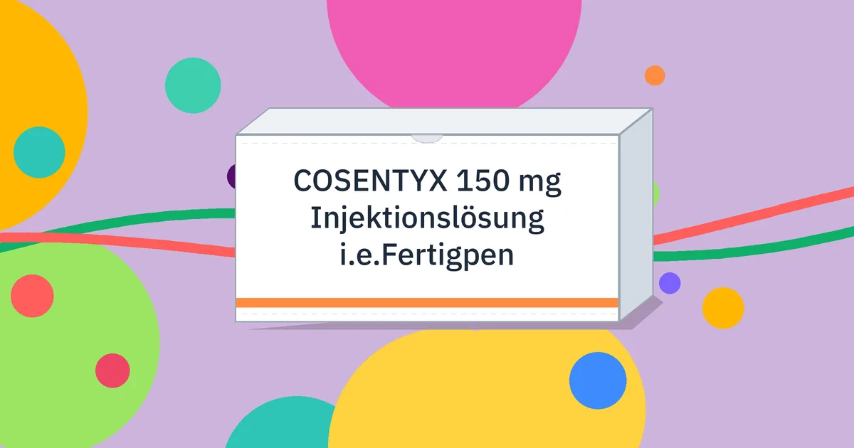 Symbolbild: Packung mit der Aufschrift COSENTYX 150 mg Injektionslösung i.e.Fertigpen (PZN 12643890) – Verfügbarkeit und Bezug in Apotheken in Frankfurt am Main