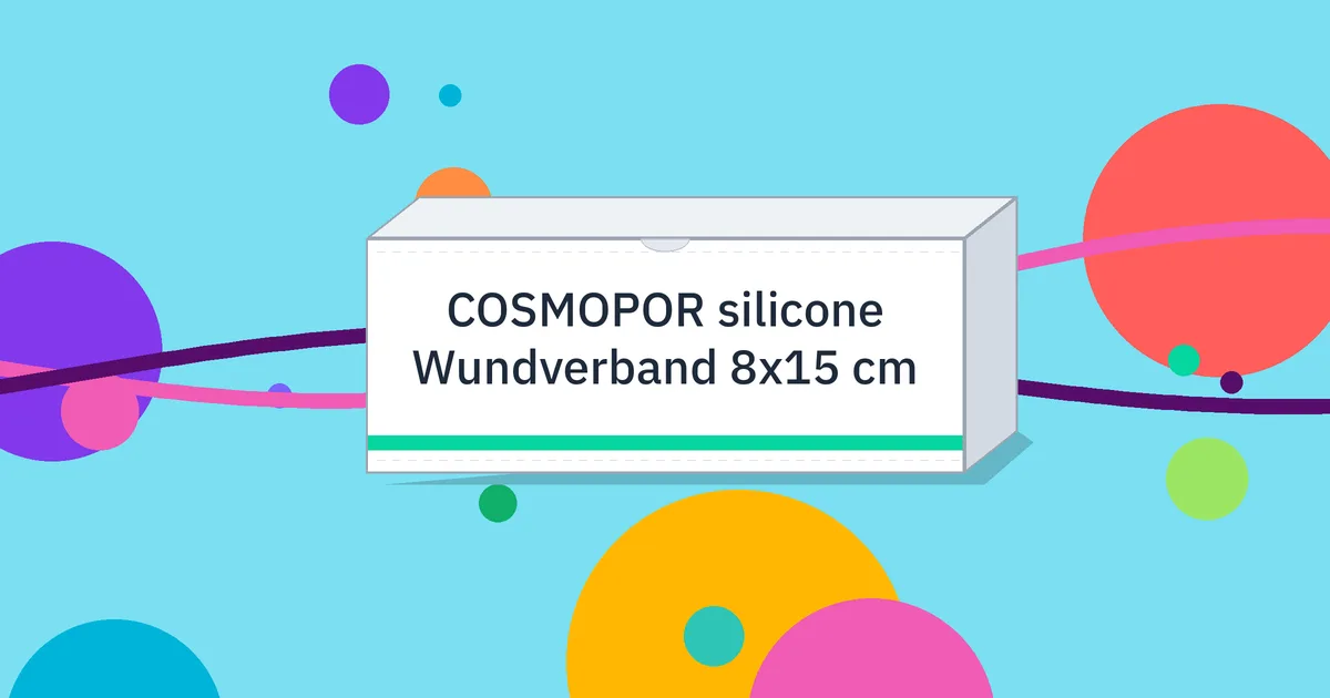 Symbolbild: Packung mit der Aufschrift COSMOPOR silicone Wundverband 8x15 cm (PZN 20306770) – Verfügbarkeit und Bezug in Apotheken in Frankfurt am Main