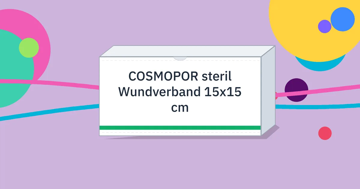 Symbolbild: Packung mit der Aufschrift COSMOPOR steril Wundverband 15x15 cm (PZN 17451089) – Verfügbarkeit und Bezug in Apotheken in Frankfurt am Main