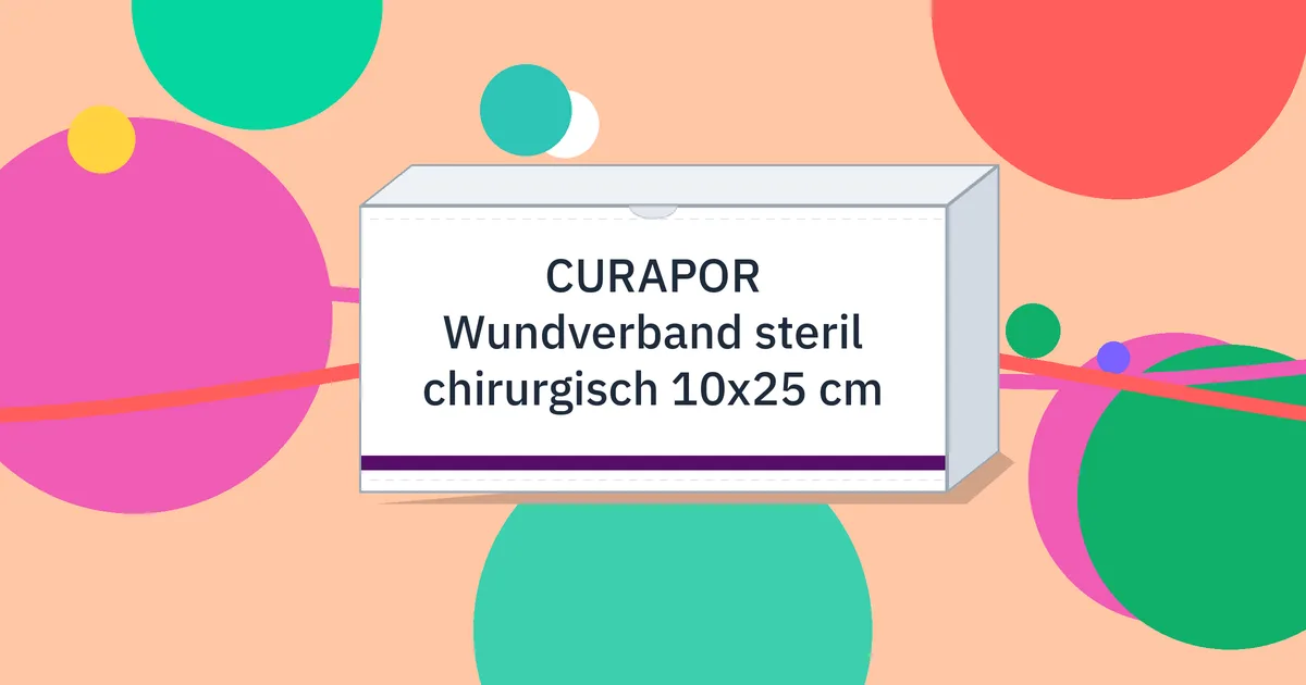 Symbolbild: Packung mit der Aufschrift CURAPOR Wundverband steril chirurgisch 10x25 cm (PZN 20892064) – Verfügbarkeit und Bezug in Apotheken in Frankfurt am Main