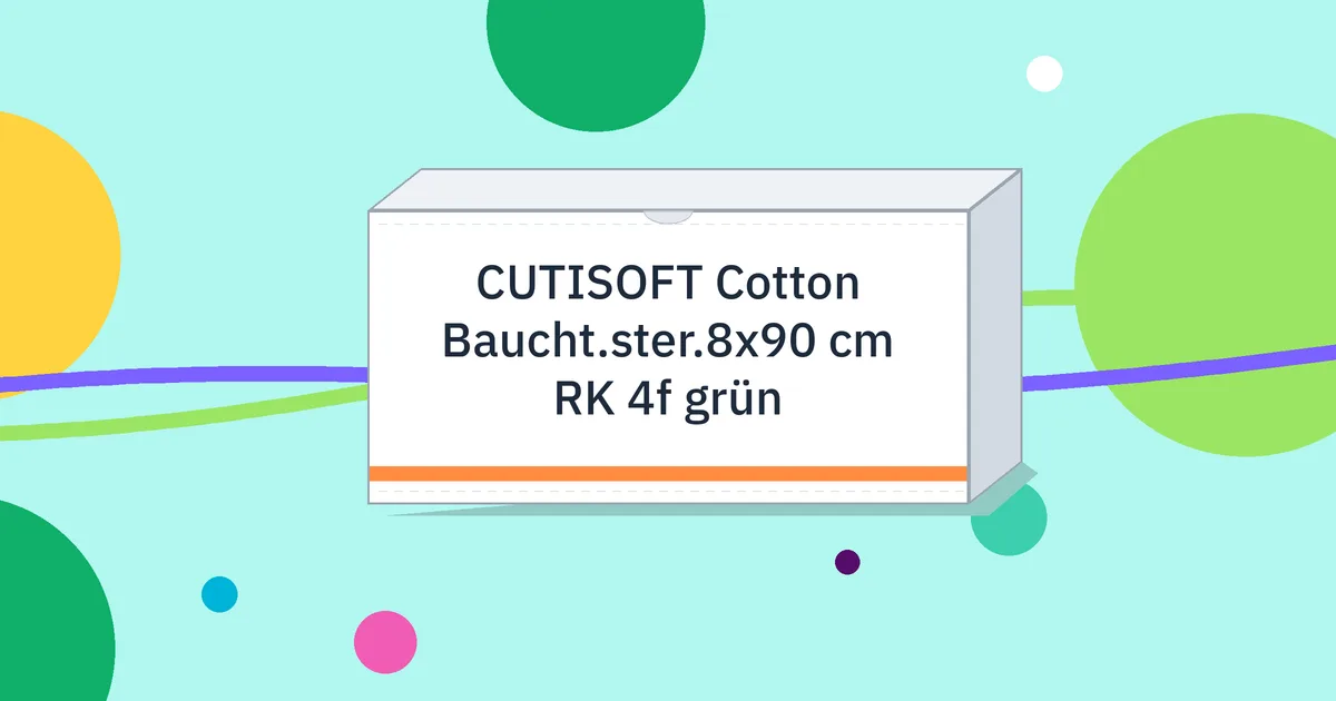 Symbolbild: Packung mit der Aufschrift CUTISOFT Cotton Baucht.ster.8x90 cm RK 4f grün (PZN 03902789) – Verfügbarkeit und Bezug in Apotheken in Frankfurt am Main