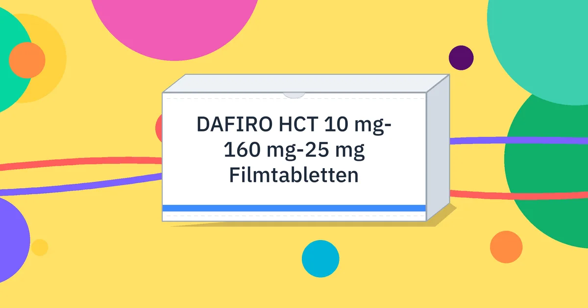 Symbolbild: Packung mit der Aufschrift DAFIRO HCT 10 mg-160 mg-25 mg Filmtabletten (PZN 17523104) – Verfügbarkeit und Bezug in Apotheken in Frankfurt am Main