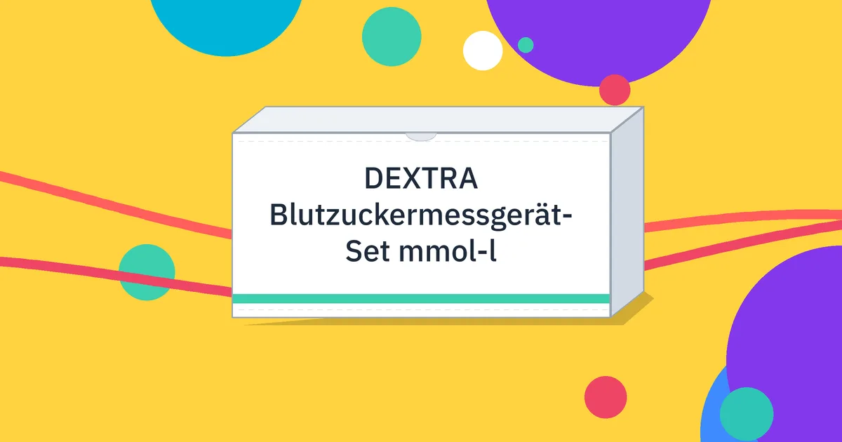 Symbolbild: Packung mit der Aufschrift DEXTRA Blutzuckermessgerät-Set mmol-l (PZN 10187181) – Verfügbarkeit und Bezug in Apotheken in Frankfurt am Main