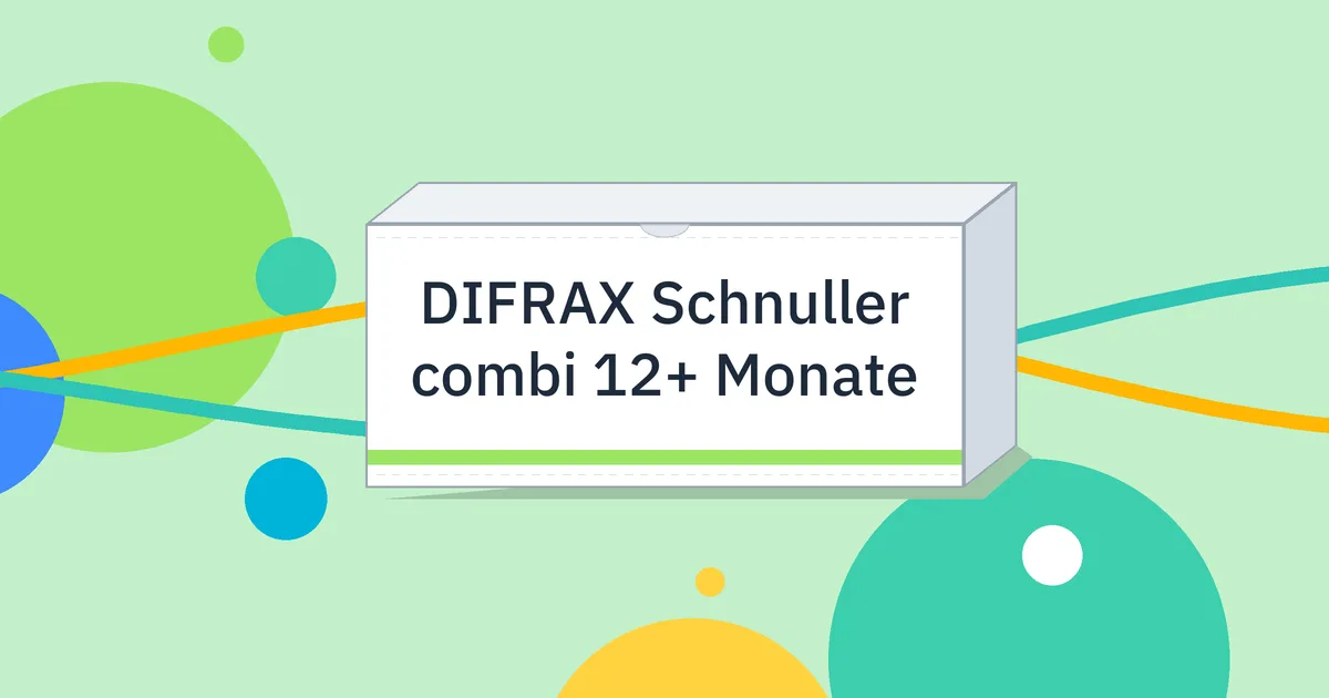 Symbolbild: Packung mit der Aufschrift DIFRAX Schnuller combi 12+ Monate (PZN 09290755) – Verfügbarkeit und Bezug in Apotheken in Frankfurt am Main