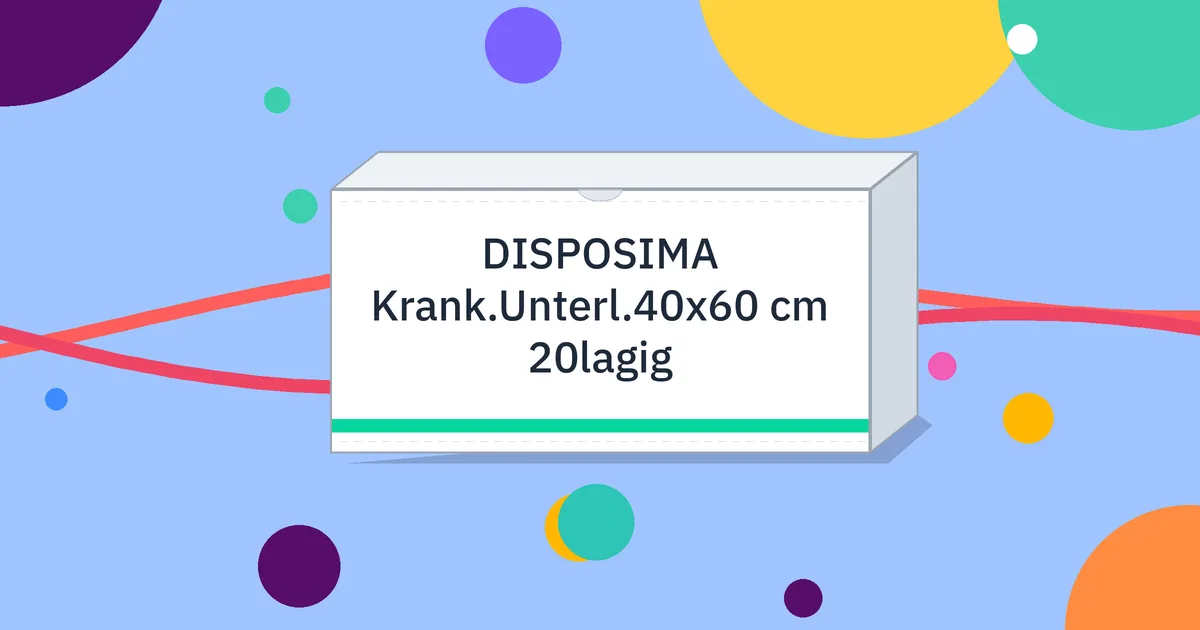 Symbolbild: Packung mit der Aufschrift DISPOSIMA Krank.Unterl.40x60 cm 20lagig (PZN 15997737) – Verfügbarkeit und Bezug in Apotheken in Frankfurt am Main