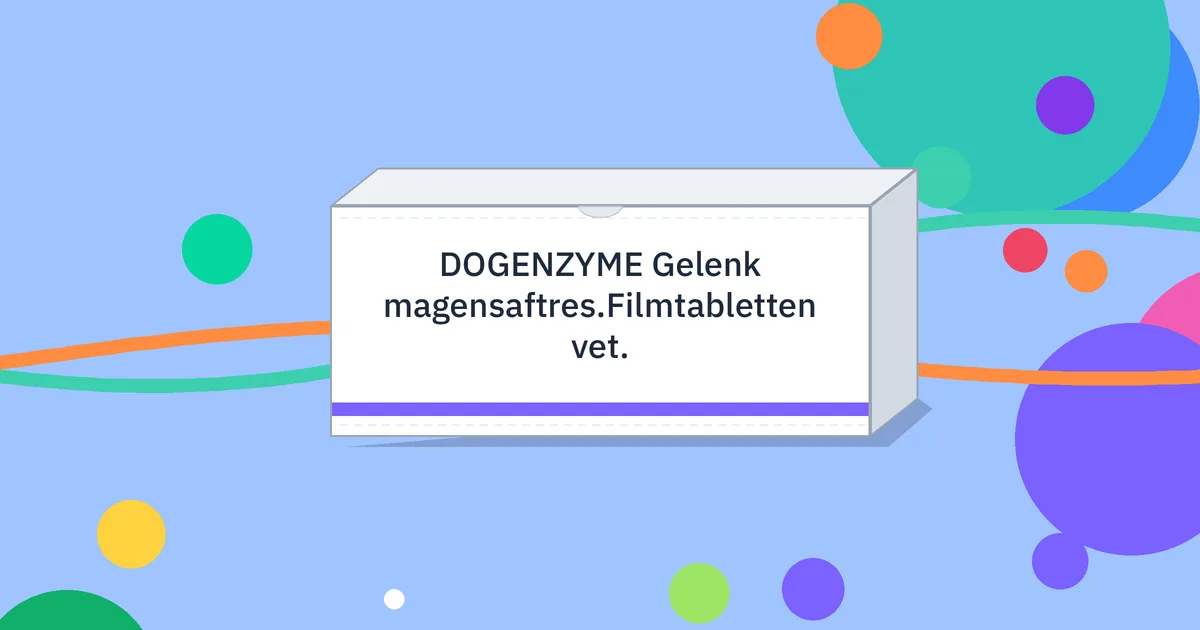 Symbolbild: Packung mit der Aufschrift DOGENZYME Gelenk magensaftres.Filmtabletten vet. (PZN 14412261) – Verfügbarkeit und Bezug in Apotheken in Frankfurt am Main