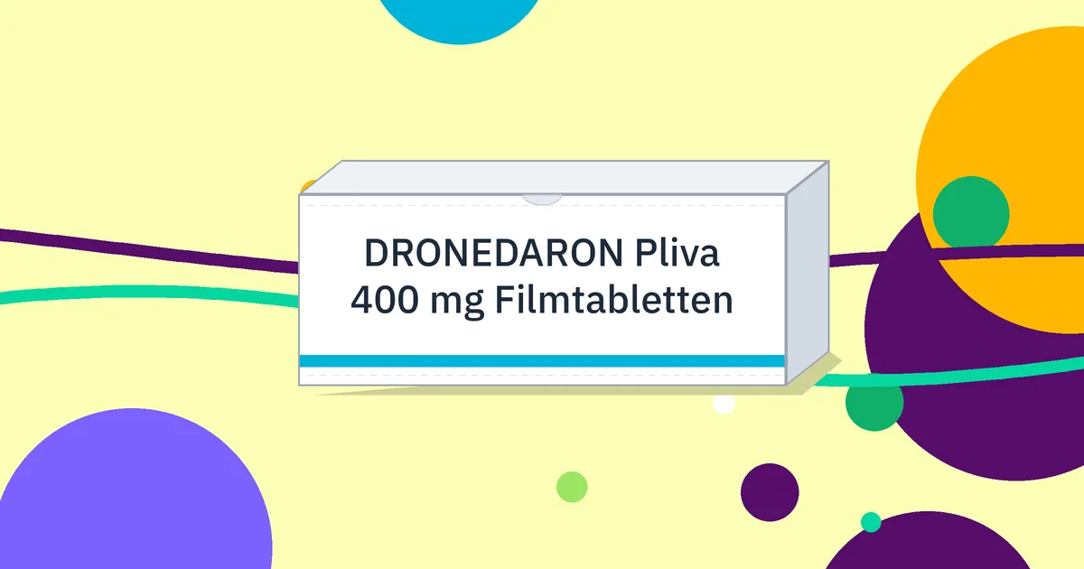 Symbolbild: Packung mit der Aufschrift DRONEDARON Pliva 400 mg Filmtabletten (PZN 20317360) – Verfügbarkeit und Bezug in Apotheken in Frankfurt am Main