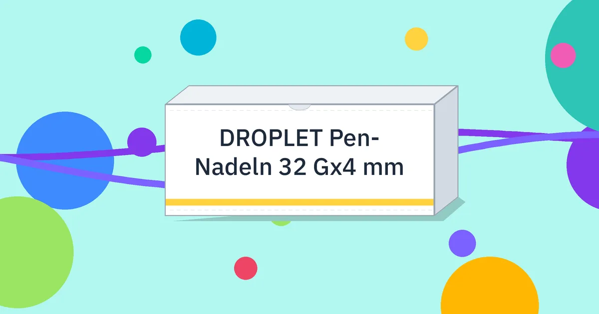 Symbolbild: Packung mit der Aufschrift DROPLET Pen-Nadeln 32 Gx4 mm (PZN 13900840) – Verfügbarkeit und Bezug in Apotheken in Frankfurt am Main