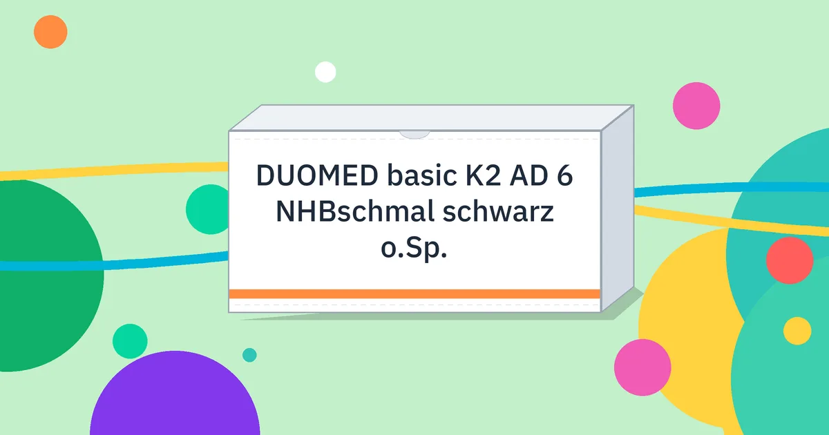 Symbolbild: Packung mit der Aufschrift DUOMED basic K2 AD 6 NHBschmal schwarz o.Sp. (PZN 20907162) – Verfügbarkeit und Bezug in Apotheken in Frankfurt am Main