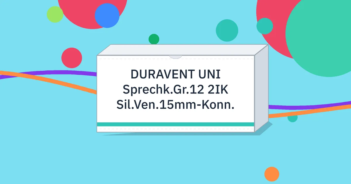 Symbolbild: Packung mit der Aufschrift DURAVENT UNI Sprechk.Gr.12 2IK Sil.Ven.15mm-Konn. (PZN 02083378) – Verfügbarkeit und Bezug in Apotheken in Frankfurt am Main