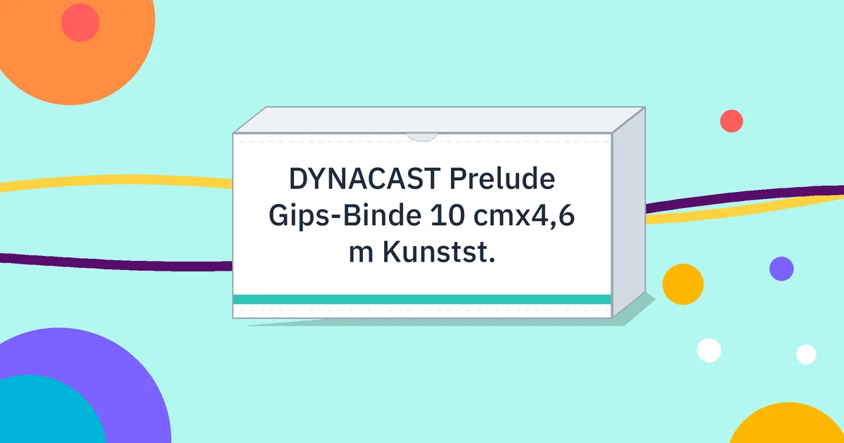 Symbolbild: Packung mit der Aufschrift DYNACAST Prelude Gips-Binde 10 cmx4,6 m Kunstst. (PZN 12776421) – Verfügbarkeit und Bezug in Apotheken in Frankfurt am Main