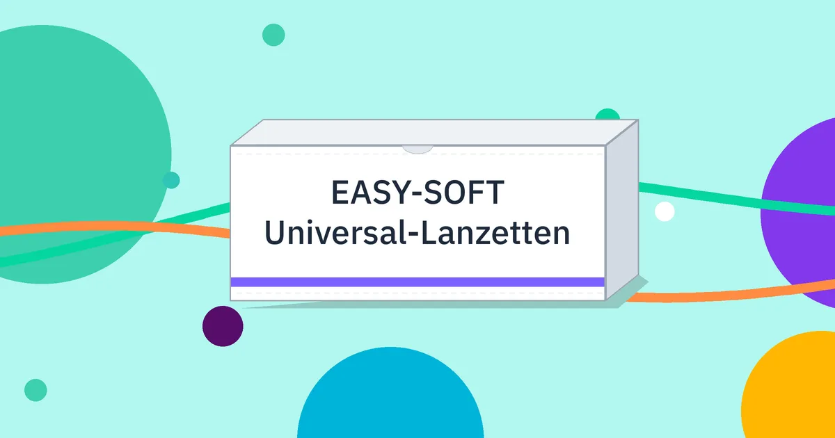 Symbolbild: Packung mit der Aufschrift EASY-SOFT Universal-Lanzetten (PZN 20371187) – Verfügbarkeit und Bezug in Apotheken in Frankfurt am Main