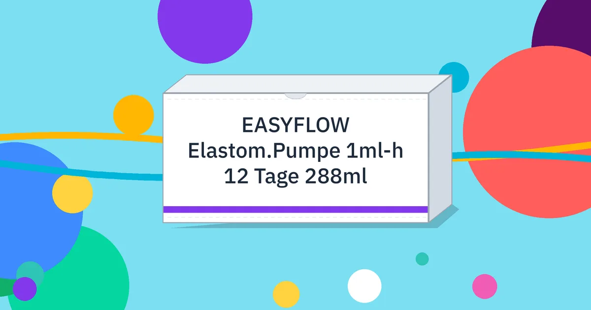 Symbolbild: Packung mit der Aufschrift EASYFLOW Elastom.Pumpe 1ml-h 12 Tage 288ml (PZN 18095254) – Verfügbarkeit und Bezug in Apotheken in Frankfurt am Main