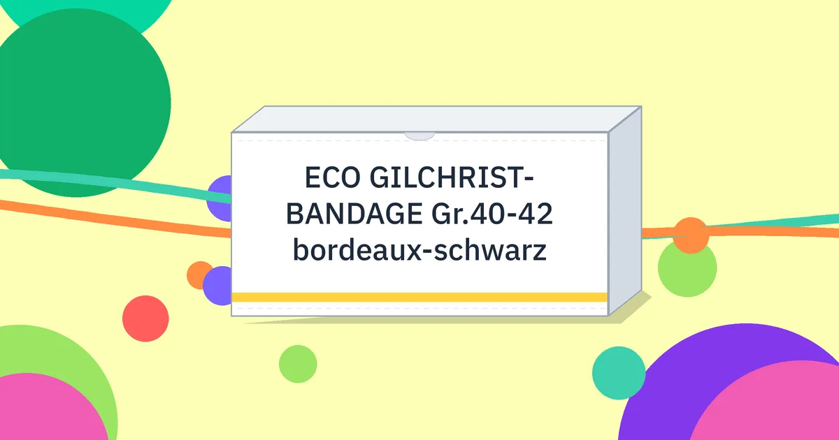 Symbolbild: Packung mit der Aufschrift ECO GILCHRIST-BANDAGE Gr.40-42 bordeaux-schwarz (PZN 14325645) – Verfügbarkeit und Bezug in Apotheken in Frankfurt am Main
