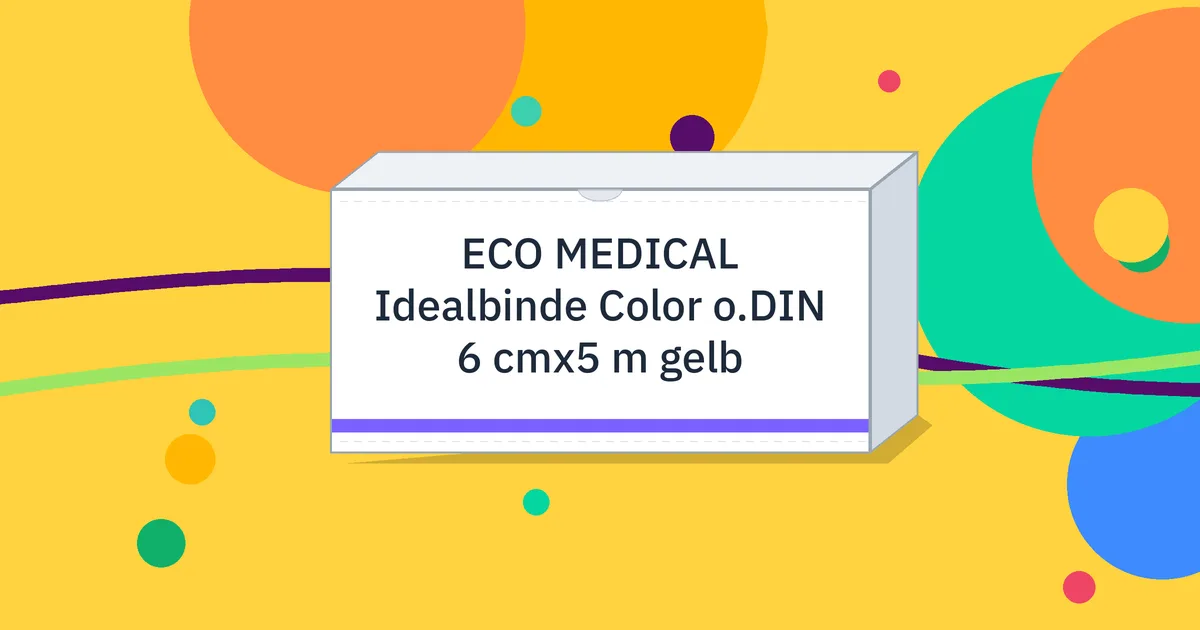 Symbolbild: Packung mit der Aufschrift ECO MEDICAL Idealbinde Color o.DIN 6 cmx5 m gelb (PZN 00746395) – Verfügbarkeit und Bezug in Apotheken in Frankfurt am Main