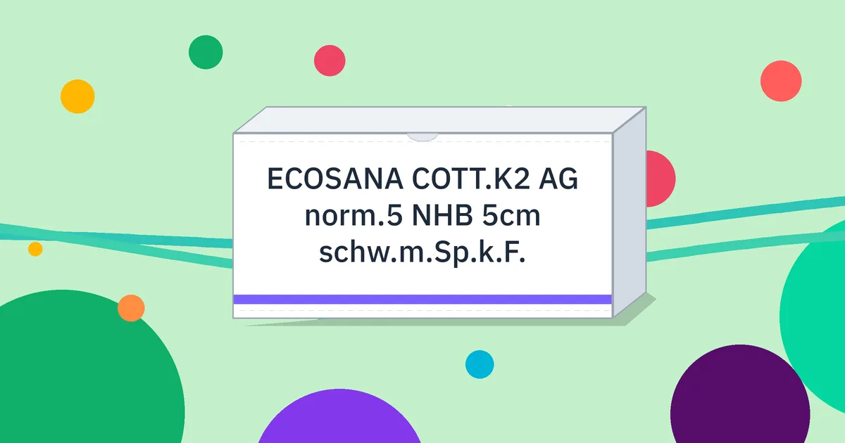 Symbolbild: Packung mit der Aufschrift ECOSANA COTT.K2 AG norm.5 NHB 5cm schw.m.Sp.k.F. (PZN 16950175) – Verfügbarkeit und Bezug in Apotheken in Frankfurt am Main