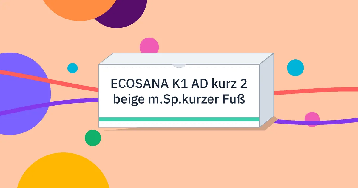 Symbolbild: Packung mit der Aufschrift ECOSANA K1 AD kurz 2 beige m.Sp.kurzer Fuß (PZN 04724491) – Verfügbarkeit und Bezug in Apotheken in Frankfurt am Main