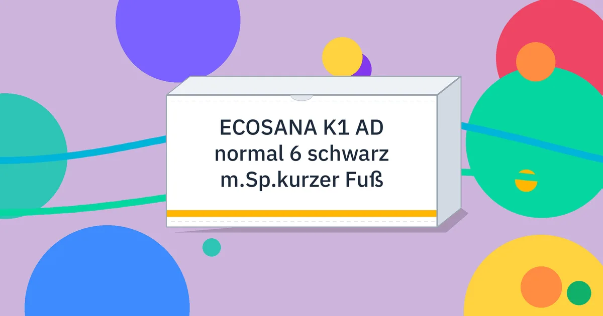 Symbolbild: Packung mit der Aufschrift ECOSANA K1 AD normal 6 schwarz m.Sp.kurzer Fuß (PZN 04725177) – Verfügbarkeit und Bezug in Apotheken in Frankfurt am Main
