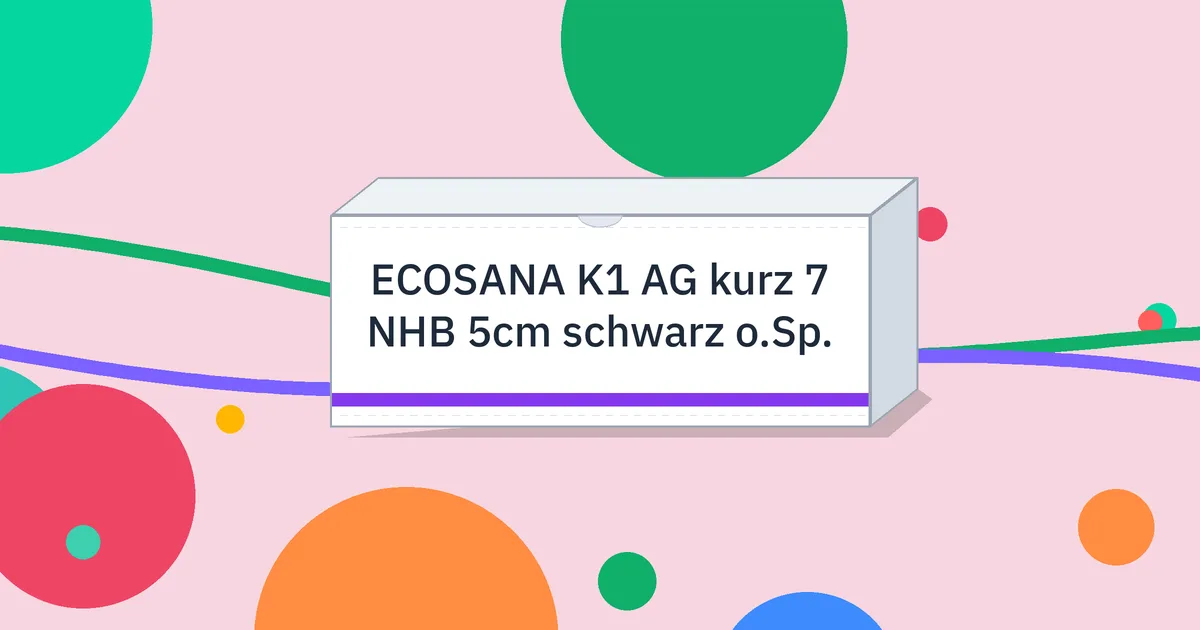 Symbolbild: Packung mit der Aufschrift ECOSANA K1 AG kurz 7 NHB 5cm schwarz o.Sp. (PZN 04730391) – Verfügbarkeit und Bezug in Apotheken in Frankfurt am Main