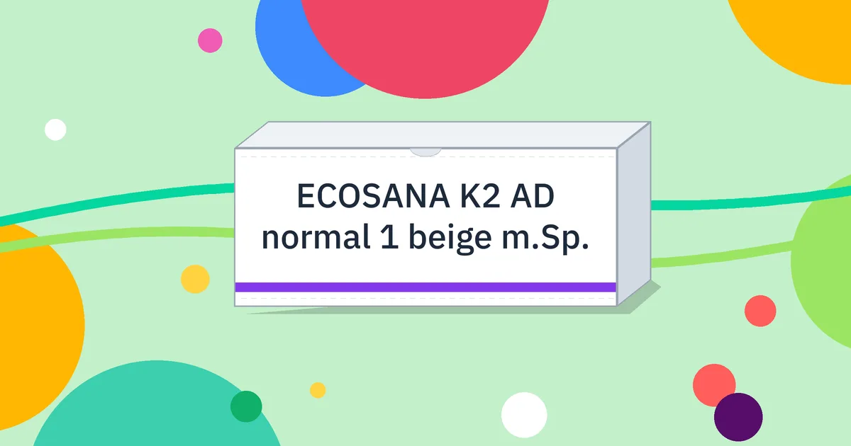 Symbolbild: Packung mit der Aufschrift ECOSANA K2 AD normal 1 beige m.Sp. (PZN 01331785) – Verfügbarkeit und Bezug in Apotheken in Frankfurt am Main