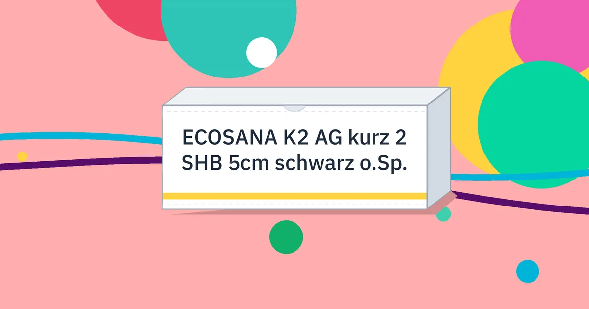 Symbolbild: Packung mit der Aufschrift ECOSANA K2 AG kurz 2 SHB 5cm schwarz o.Sp. (PZN 01387432) – Verfügbarkeit und Bezug in Apotheken in Frankfurt am Main