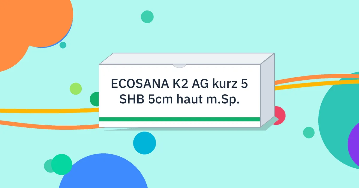 Symbolbild: Packung mit der Aufschrift ECOSANA K2 AG kurz 5 SHB 5cm haut m.Sp. (PZN 01482107) – Verfügbarkeit und Bezug in Apotheken in Frankfurt am Main