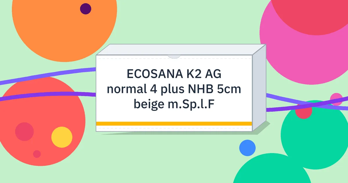 Symbolbild: Packung mit der Aufschrift ECOSANA K2 AG normal 4 plus NHB 5cm beige m.Sp.l.F (PZN 10957242) – Verfügbarkeit und Bezug in Apotheken in Frankfurt am Main