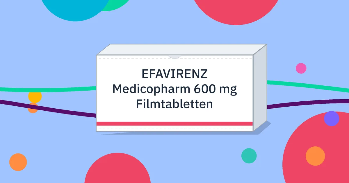 Symbolbild: Packung mit der Aufschrift EFAVIRENZ Medicopharm 600 mg Filmtabletten (PZN 12372882) – Verfügbarkeit und Bezug in Apotheken in Frankfurt am Main