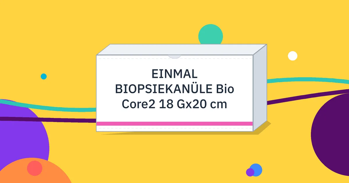 Symbolbild: Packung mit der Aufschrift EINMAL BIOPSIEKANÜLE Bio Core2 18 Gx20 cm (PZN 10184722) – Verfügbarkeit und Bezug in Apotheken in Frankfurt am Main