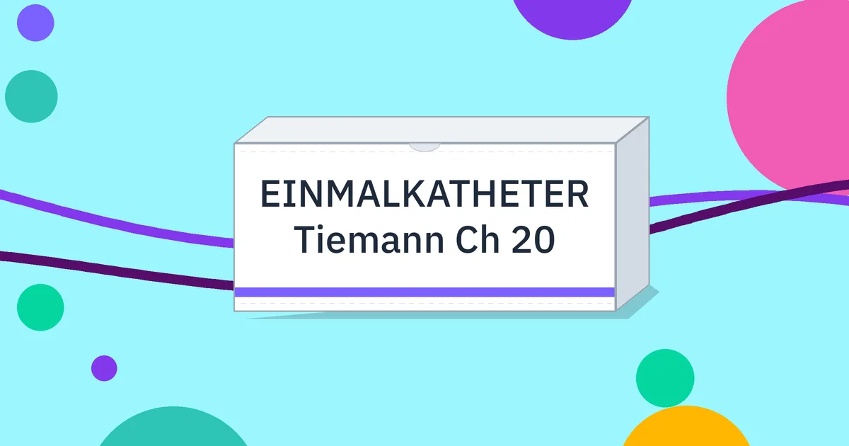 Symbolbild: Packung mit der Aufschrift EINMALKATHETER Tiemann Ch 20 (PZN 04476171) – Verfügbarkeit und Bezug in Apotheken in Frankfurt am Main