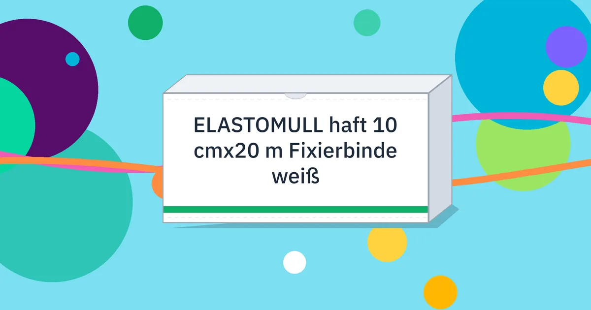 Symbolbild: Packung mit der Aufschrift ELASTOMULL haft 10 cmx20 m Fixierbinde weiß (PZN 18395370) – Verfügbarkeit und Bezug in Apotheken in Frankfurt am Main
