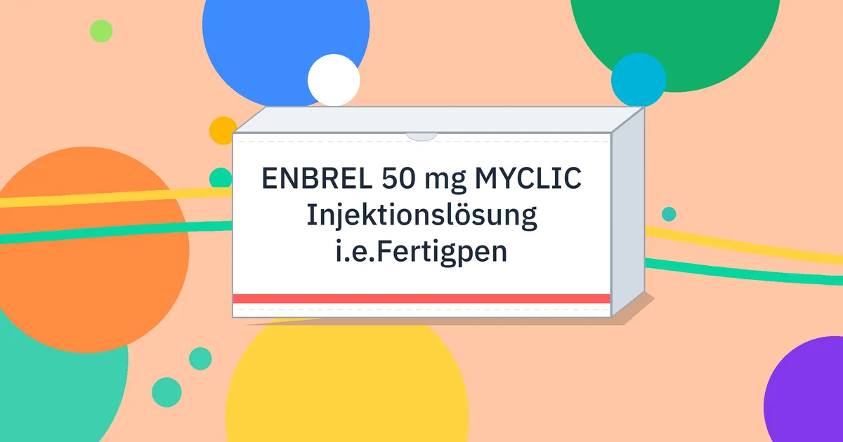 Symbolbild: Packung mit der Aufschrift ENBREL 50 mg MYCLIC Injektionslösung i.e.Fertigpen (PZN 06142741) – Verfügbarkeit und Bezug in Apotheken in Frankfurt am Main
