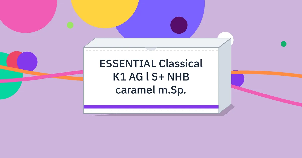 Symbolbild: Packung mit der Aufschrift ESSENTIAL Classical K1 AG l S+ NHB caramel m.Sp. (PZN 17009873) – Verfügbarkeit und Bezug in Apotheken in Frankfurt am Main