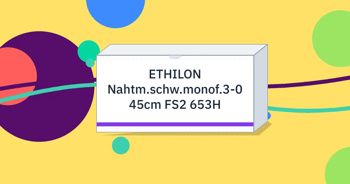 Symbolbild: Packung mit der Aufschrift ETHILON Nahtm.schw.monof.3-0 45cm FS2 653H (PZN 14360363) – Verfügbarkeit und Bezug in Apotheken in Frankfurt am Main