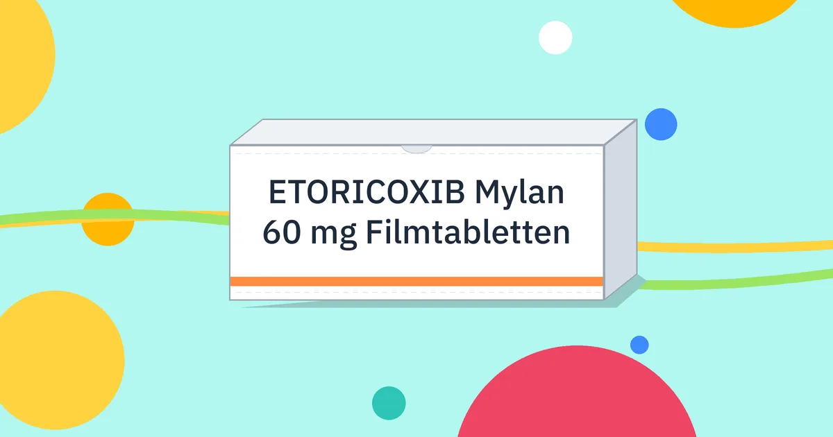 Symbolbild: Packung mit der Aufschrift ETORICOXIB Mylan 60 mg Filmtabletten (PZN 12643281) – Verfügbarkeit und Bezug in Apotheken in Frankfurt am Main