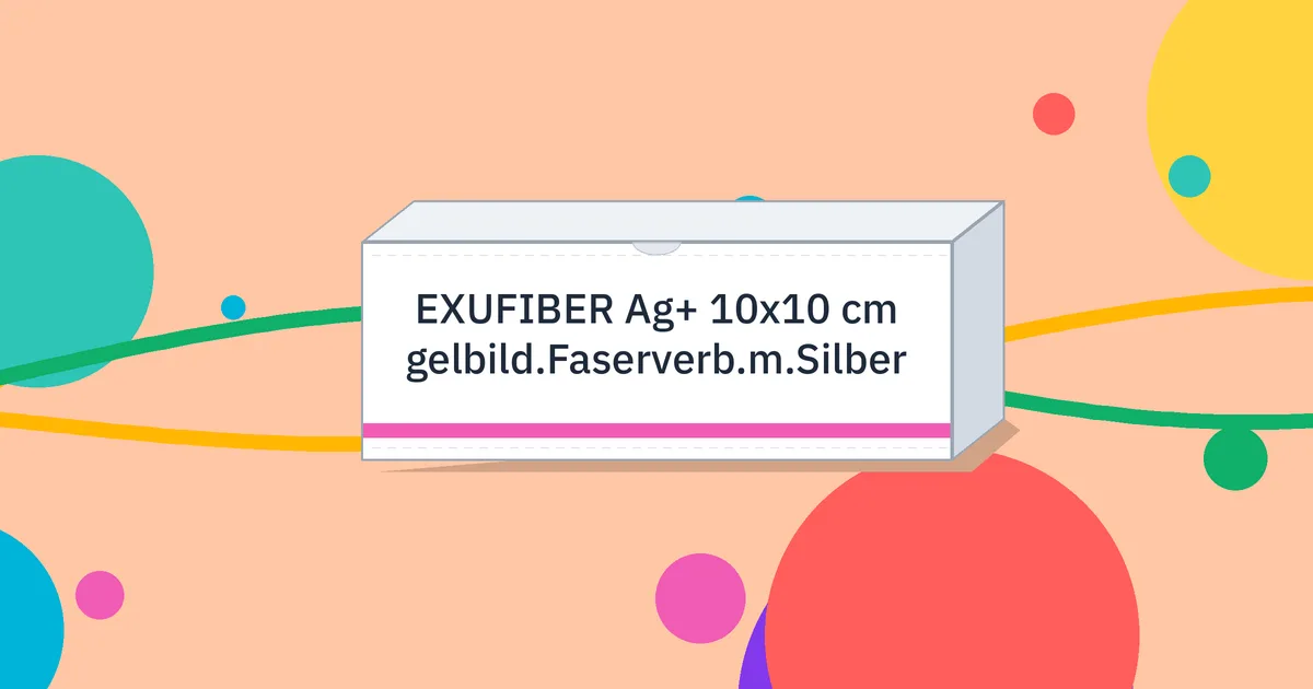 Symbolbild: Packung mit der Aufschrift EXUFIBER Ag+ 10x10 cm gelbild.Faserverb.m.Silber (PZN 16822483) – Verfügbarkeit und Bezug in Apotheken in Frankfurt am Main