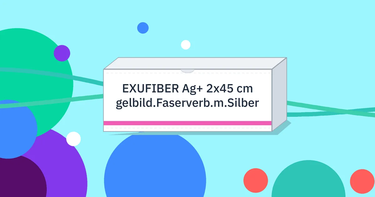 Symbolbild: Packung mit der Aufschrift EXUFIBER Ag+ 2x45 cm gelbild.Faserverb.m.Silber (PZN 14021595) – Verfügbarkeit und Bezug in Apotheken in Frankfurt am Main