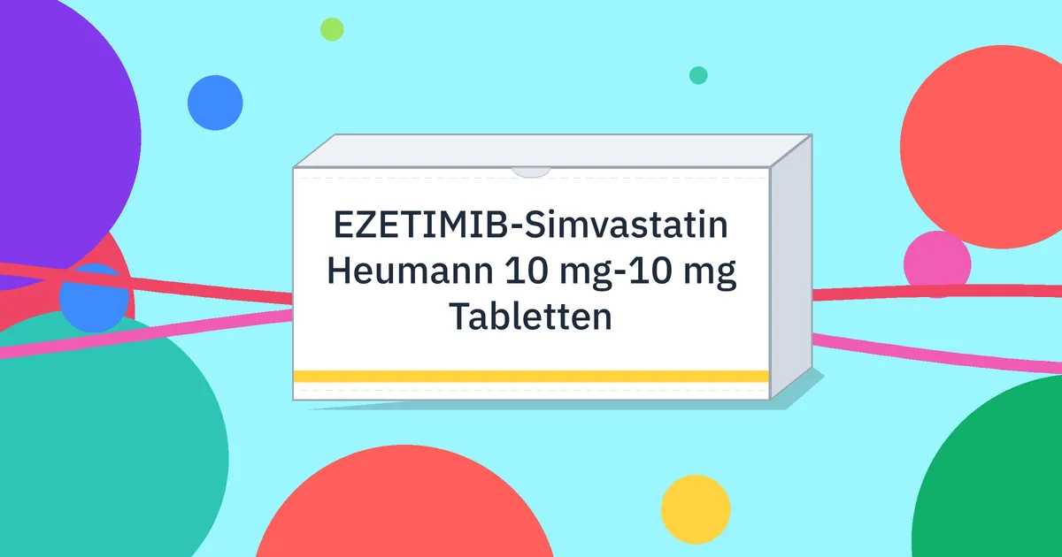 Symbolbild: Packung mit der Aufschrift EZETIMIB-Simvastatin Heumann 10 mg-10 mg Tabletten (PZN 19671010) – Verfügbarkeit und Bezug in Apotheken in Frankfurt am Main