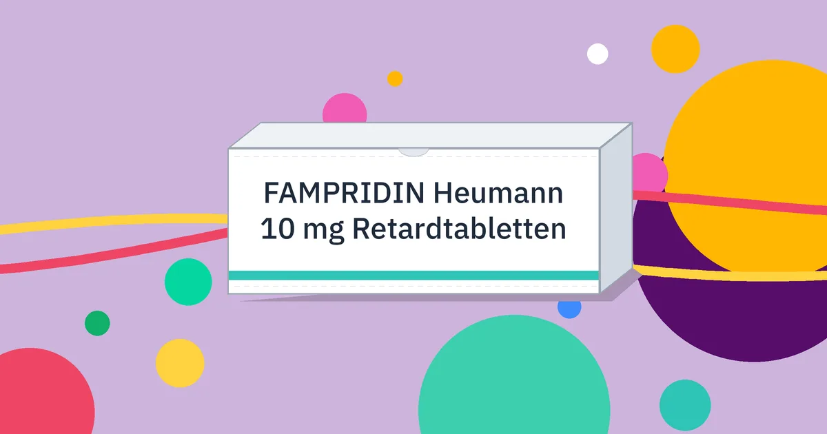 Symbolbild: Packung mit der Aufschrift FAMPRIDIN Heumann 10 mg Retardtabletten (PZN 19400937) – Verfügbarkeit und Bezug in Apotheken in Frankfurt am Main