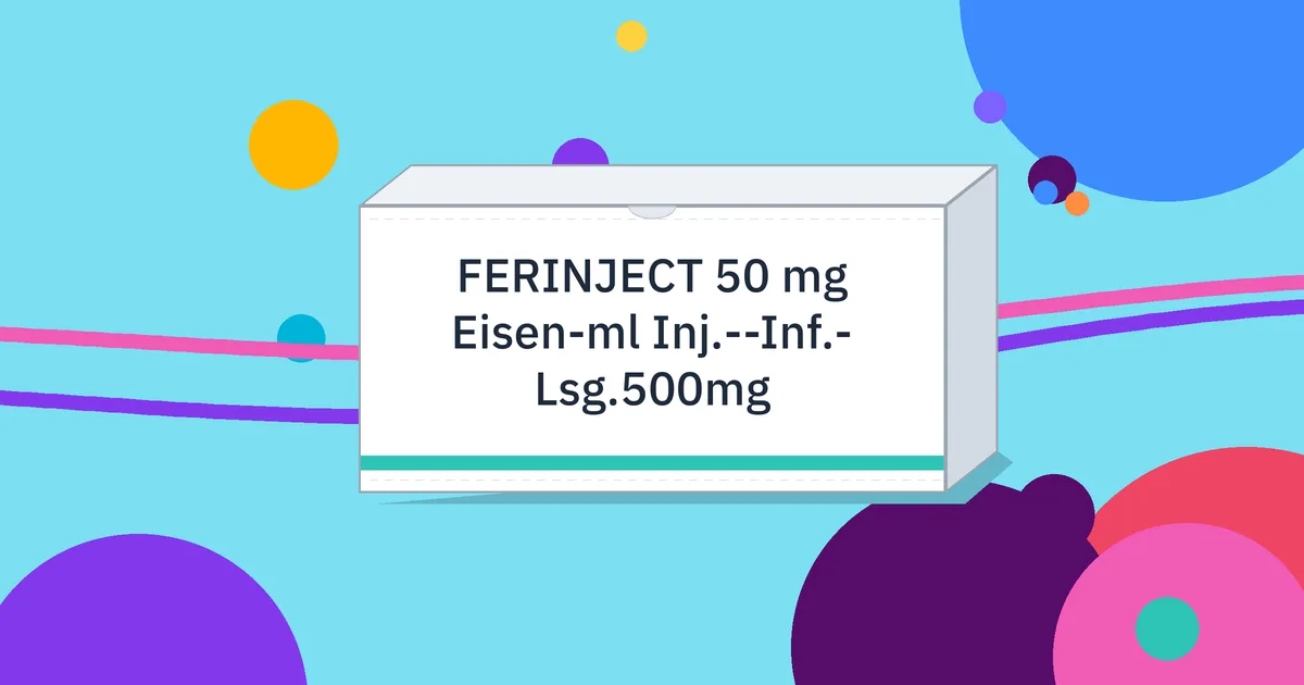 Symbolbild: Packung mit der Aufschrift FERINJECT 50 mg Eisen-ml Inj.--Inf.-Lsg.500mg (PZN 00867130) – Verfügbarkeit und Bezug in Apotheken in Frankfurt am Main