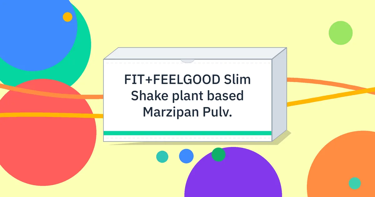 Symbolbild: Packung mit der Aufschrift FIT+FEELGOOD Slim Shake plant based Marzipan Pulv. (PZN 18212926) – Verfügbarkeit und Bezug in Apotheken in Frankfurt am Main