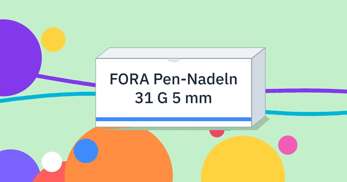 Symbolbild: Packung mit der Aufschrift FORA Pen-Nadeln 31 G 5 mm (PZN 19480439) – Verfügbarkeit und Bezug in Apotheken in Frankfurt am Main