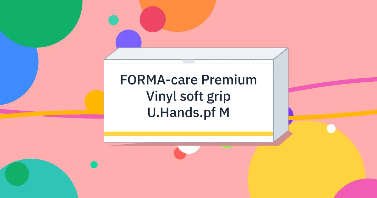Symbolbild: Packung mit der Aufschrift FORMA-care Premium Vinyl soft grip U.Hands.pf M (PZN 18023326) – Verfügbarkeit und Bezug in Apotheken in Frankfurt am Main