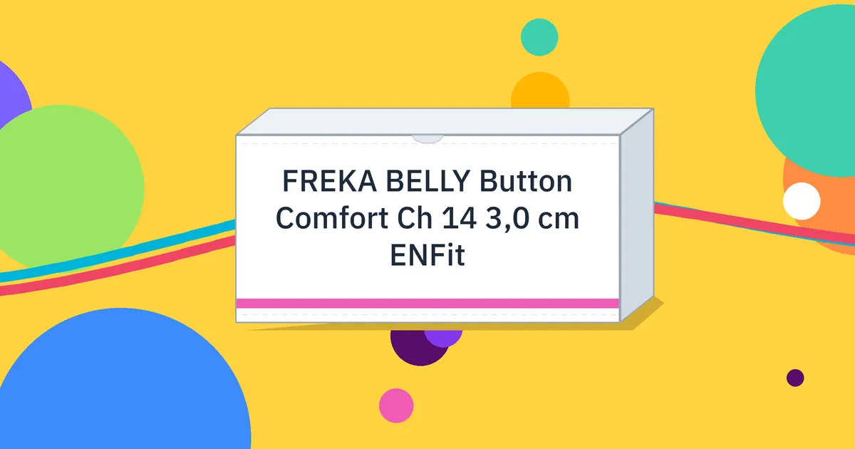Symbolbild: Packung mit der Aufschrift FREKA BELLY Button Comfort Ch 14 3,0 cm ENFit (PZN 11481675) – Verfügbarkeit und Bezug in Apotheken in Frankfurt am Main