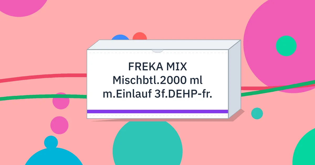 Symbolbild: Packung mit der Aufschrift FREKA MIX Mischbtl.2000 ml m.Einlauf 3f.DEHP-fr. (PZN 07403712) – Verfügbarkeit und Bezug in Apotheken in Frankfurt am Main