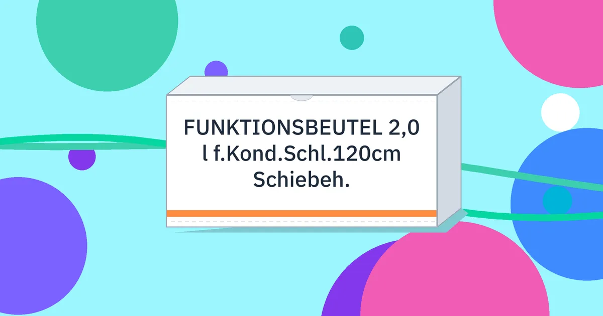 Symbolbild: Packung mit der Aufschrift FUNKTIONSBEUTEL 2,0 l f.Kond.Schl.120cm Schiebeh. (PZN 06097928) – Verfügbarkeit und Bezug in Apotheken in Frankfurt am Main